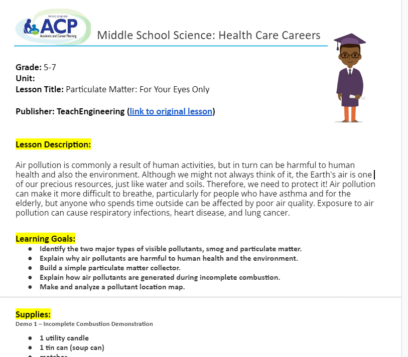 Middle School Science Health Care Careers WISELearn Resources