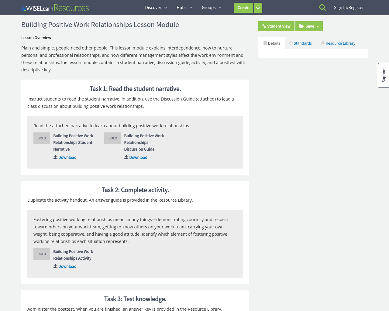 Building Positive Work Relationships Lesson Module | WISELearn Resources