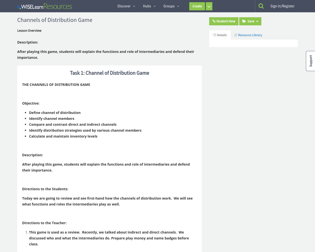 Channels of Distribution Game | WISELearn Resources