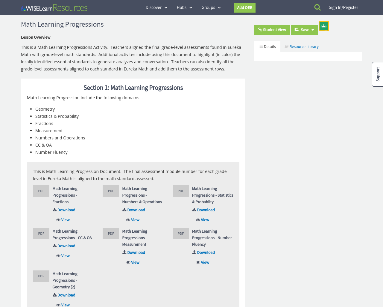 Math Learning Progressions | WISELearn Resources