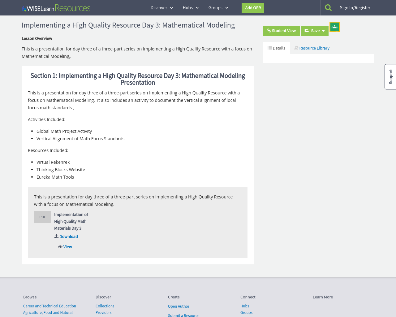 Implementing a High Quality Resource Day 3: Mathematical Modeling | WISELearn Resources
