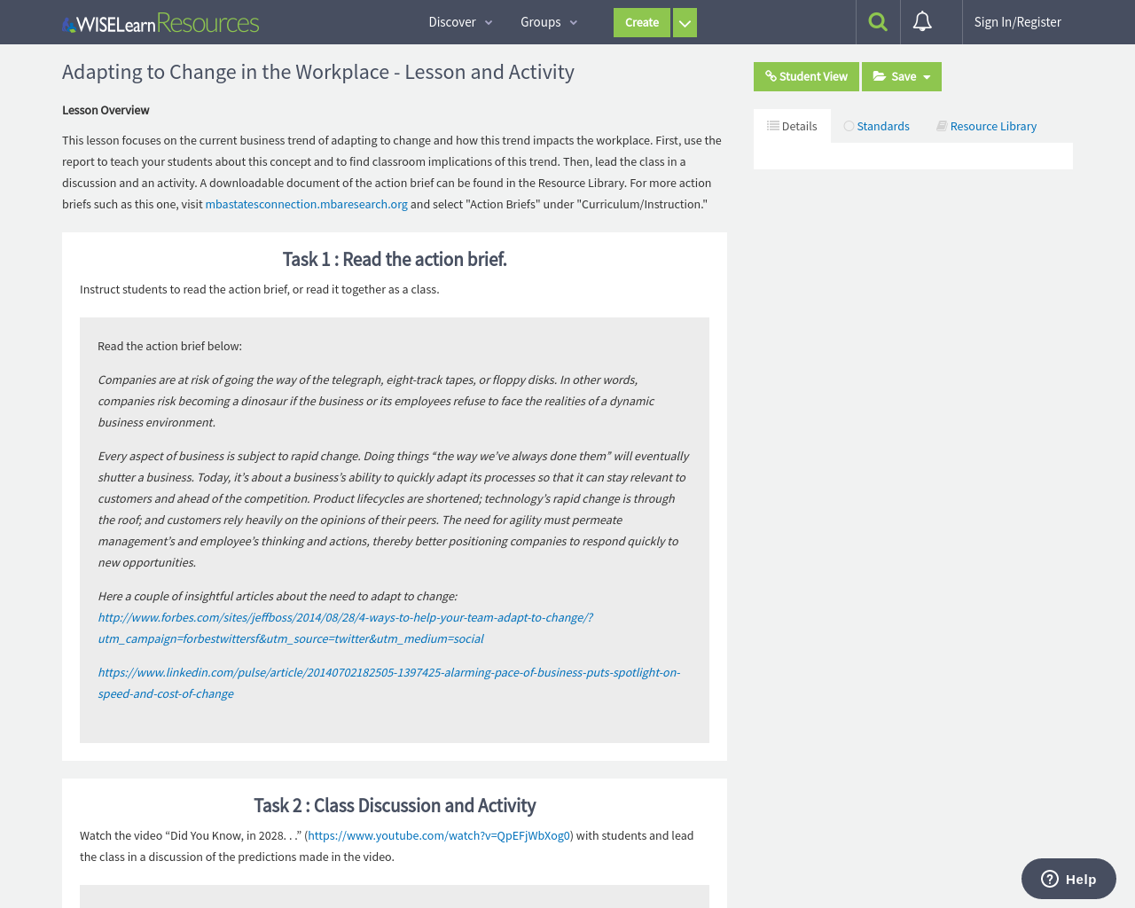 Adapting to Change in the Workplace - Lesson and Activity | WISELearn ...