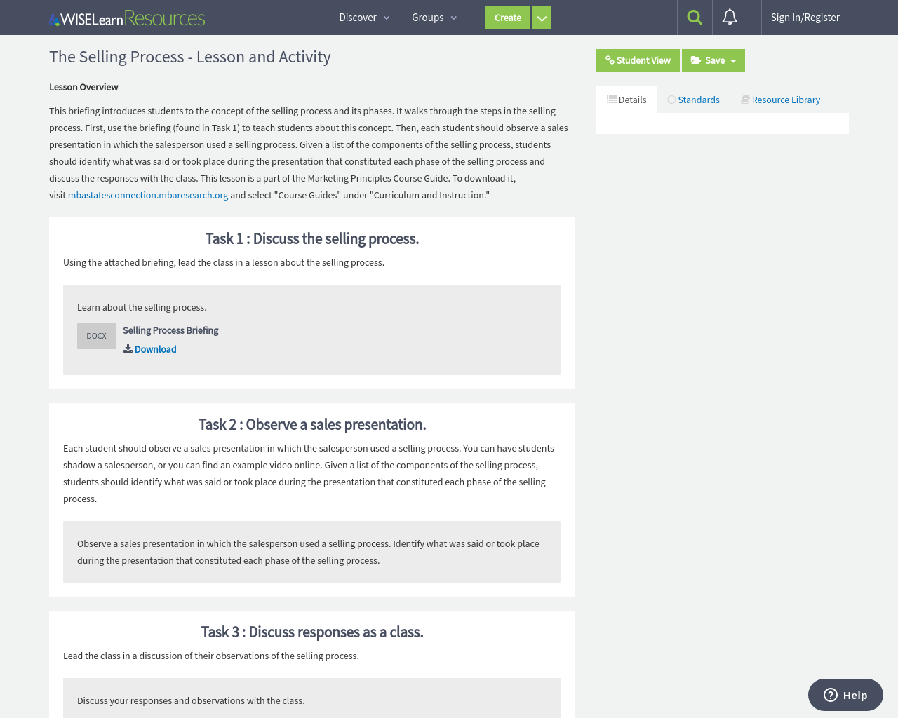 The Selling Process - Lesson and Activity | WISELearn Resources