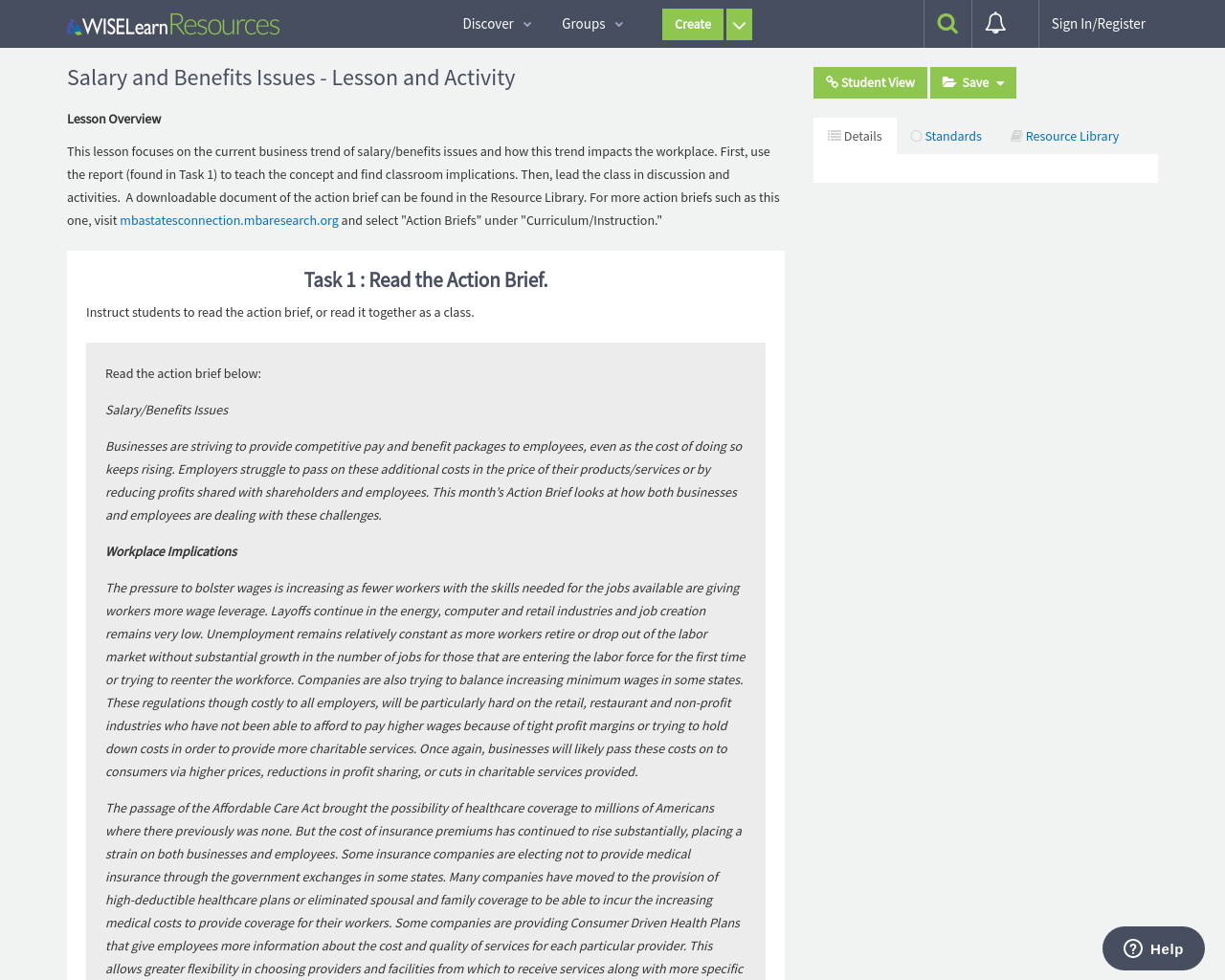 Salary and Benefits Issues - Lesson and Activity | WISELearn Resources