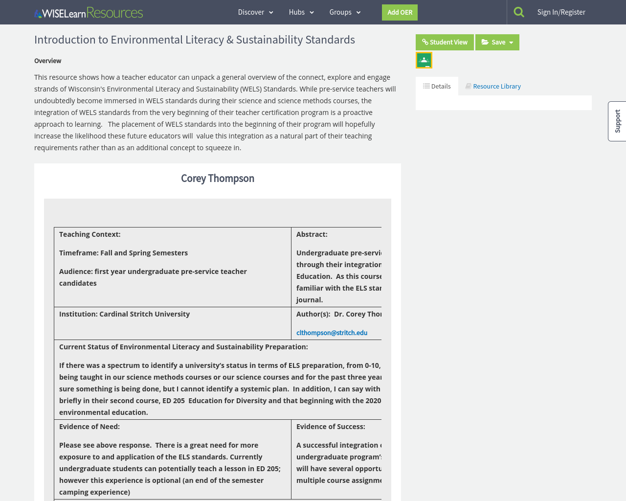 Introduction to Environmental Literacy & Sustainability Standards | WISELearn Resources