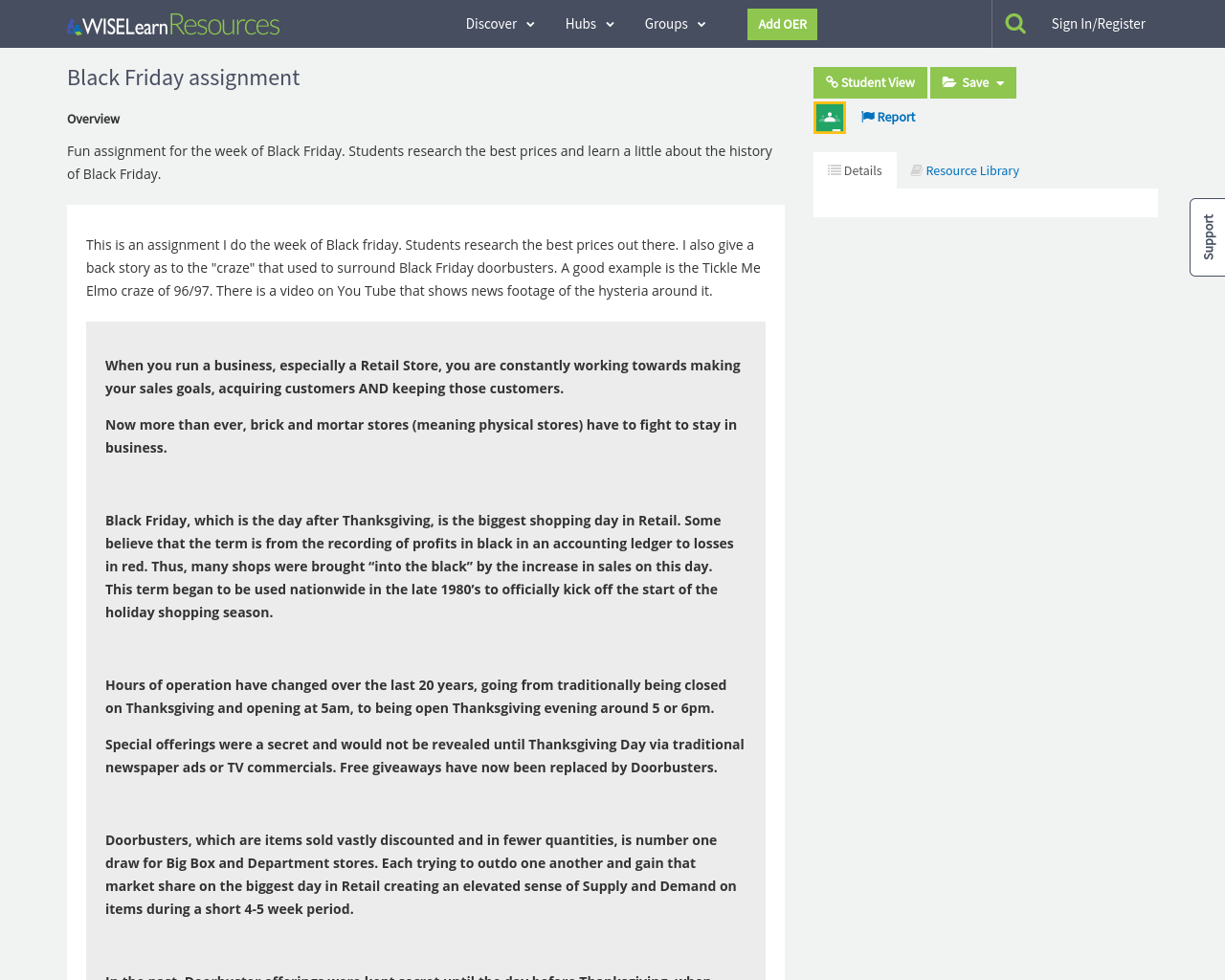 Black Friday assignment | WISELearn Resources