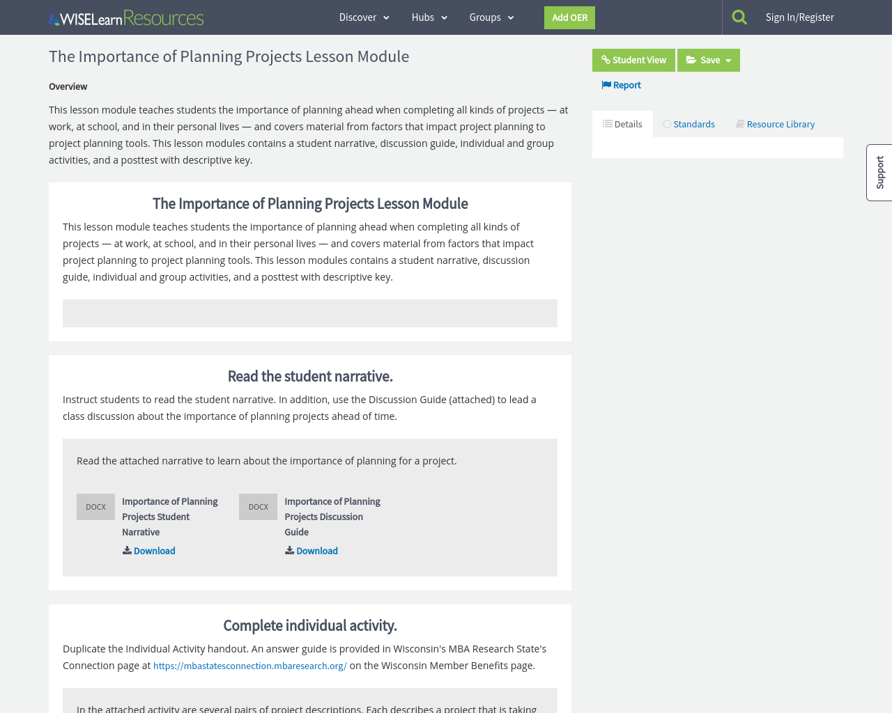 The Importance of Planning Projects Lesson Module | WISELearn Resources