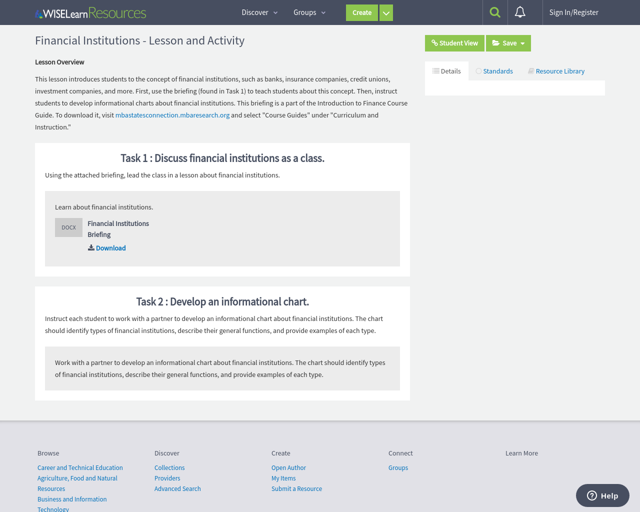 Financial Institutions - Lesson and Activity | WISELearn Resources
