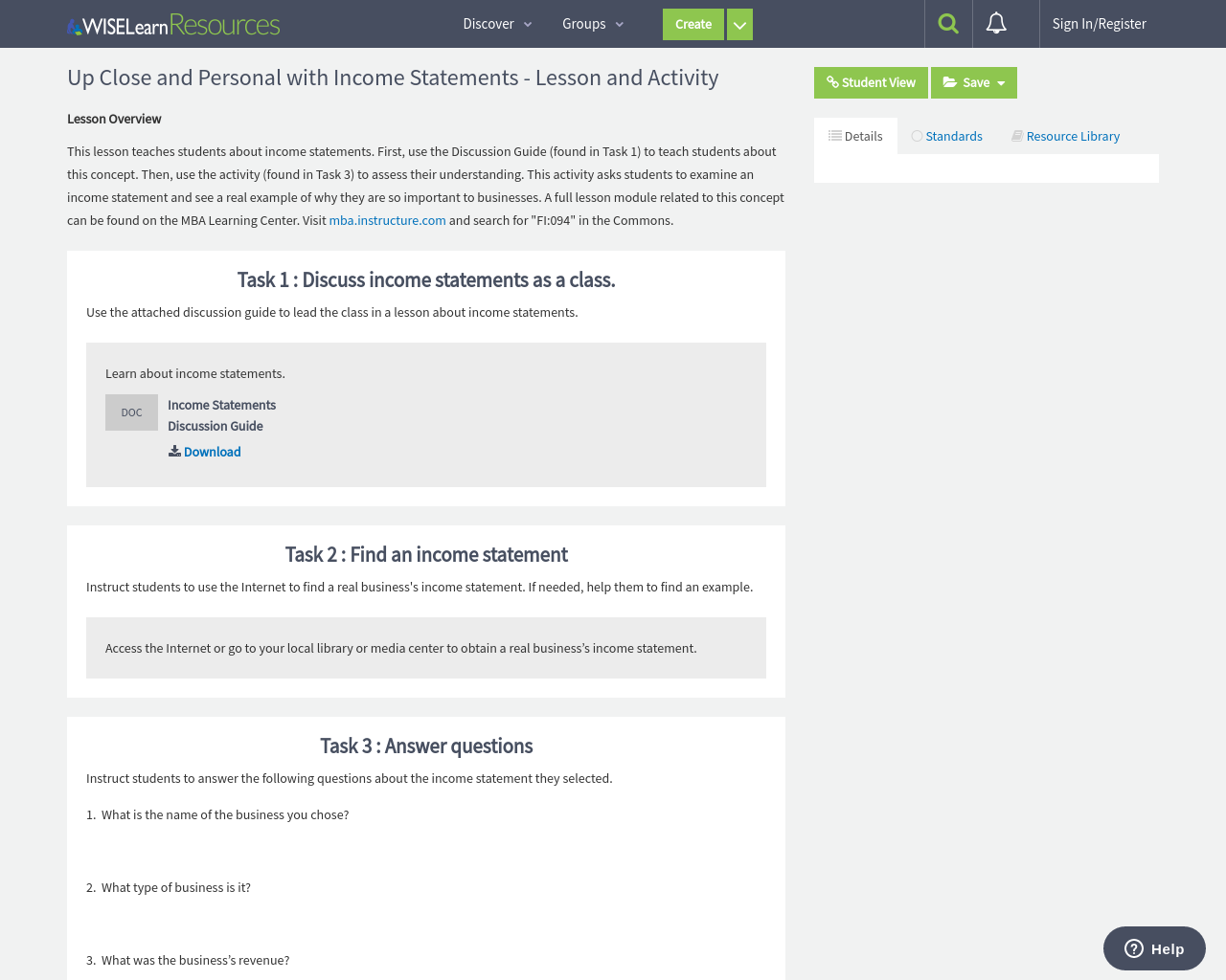 Up Close and Personal with Income Statements - Lesson and Activity ...