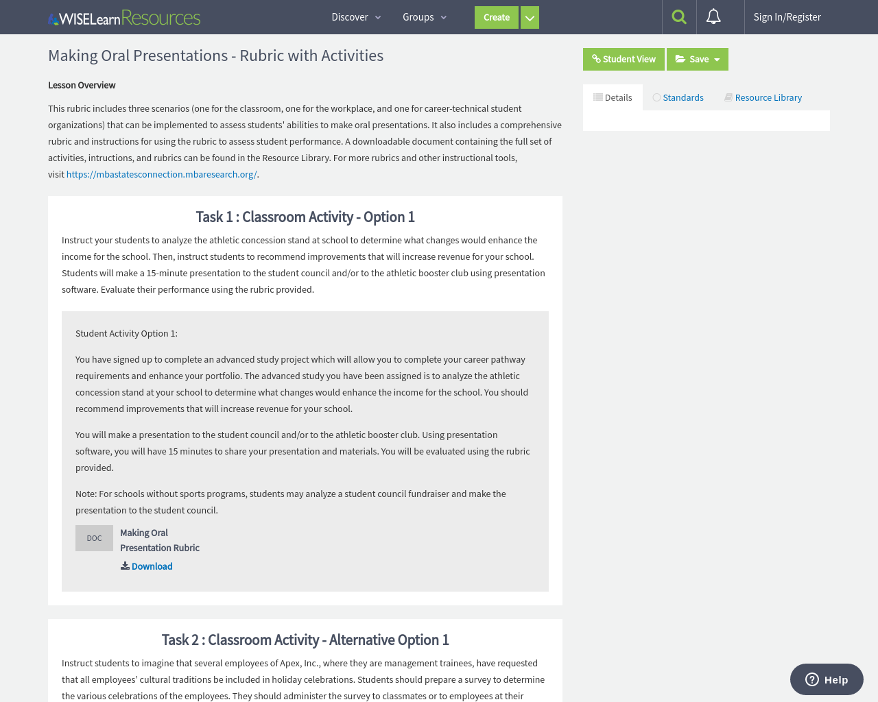 Making Oral Presentations - Rubric with Activities | WISELearn Resources