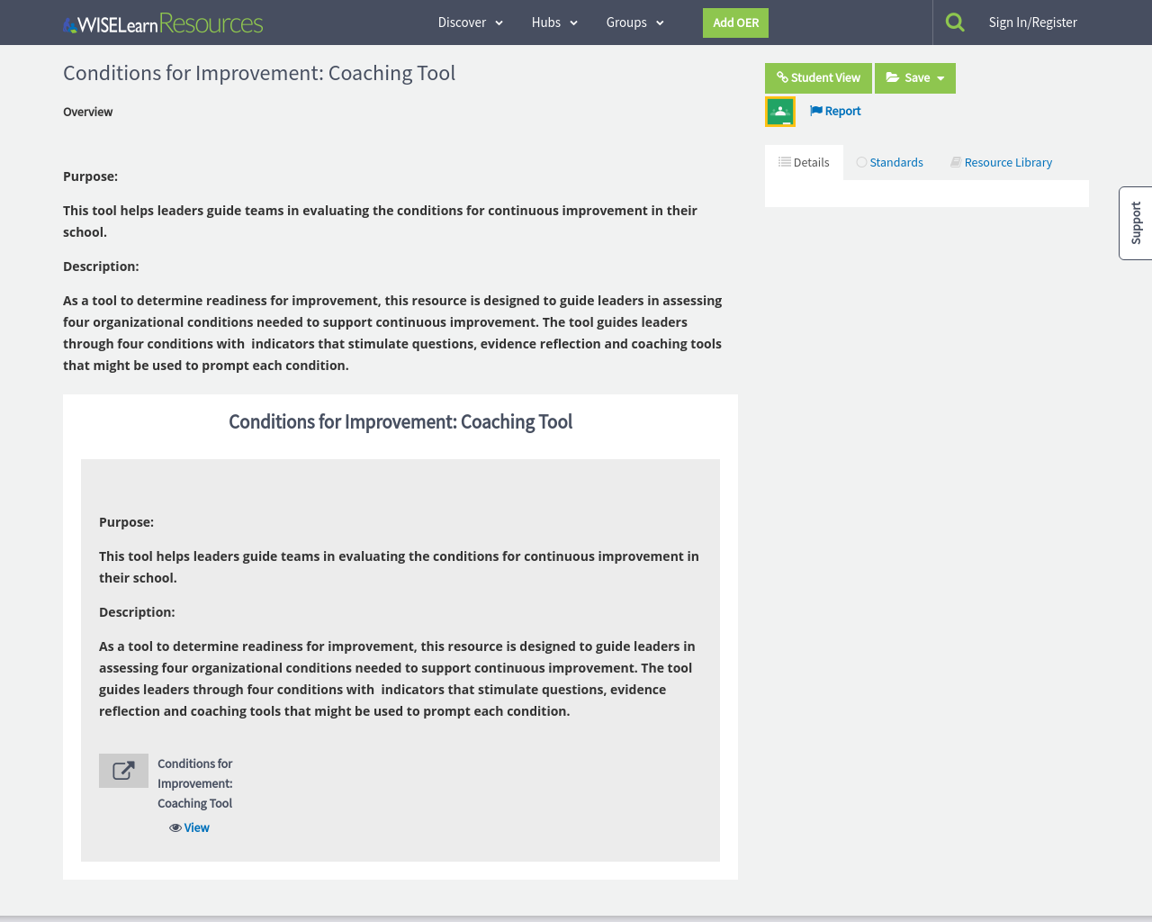 Conditions for Improvement: Coaching Tool | WISELearn Resources