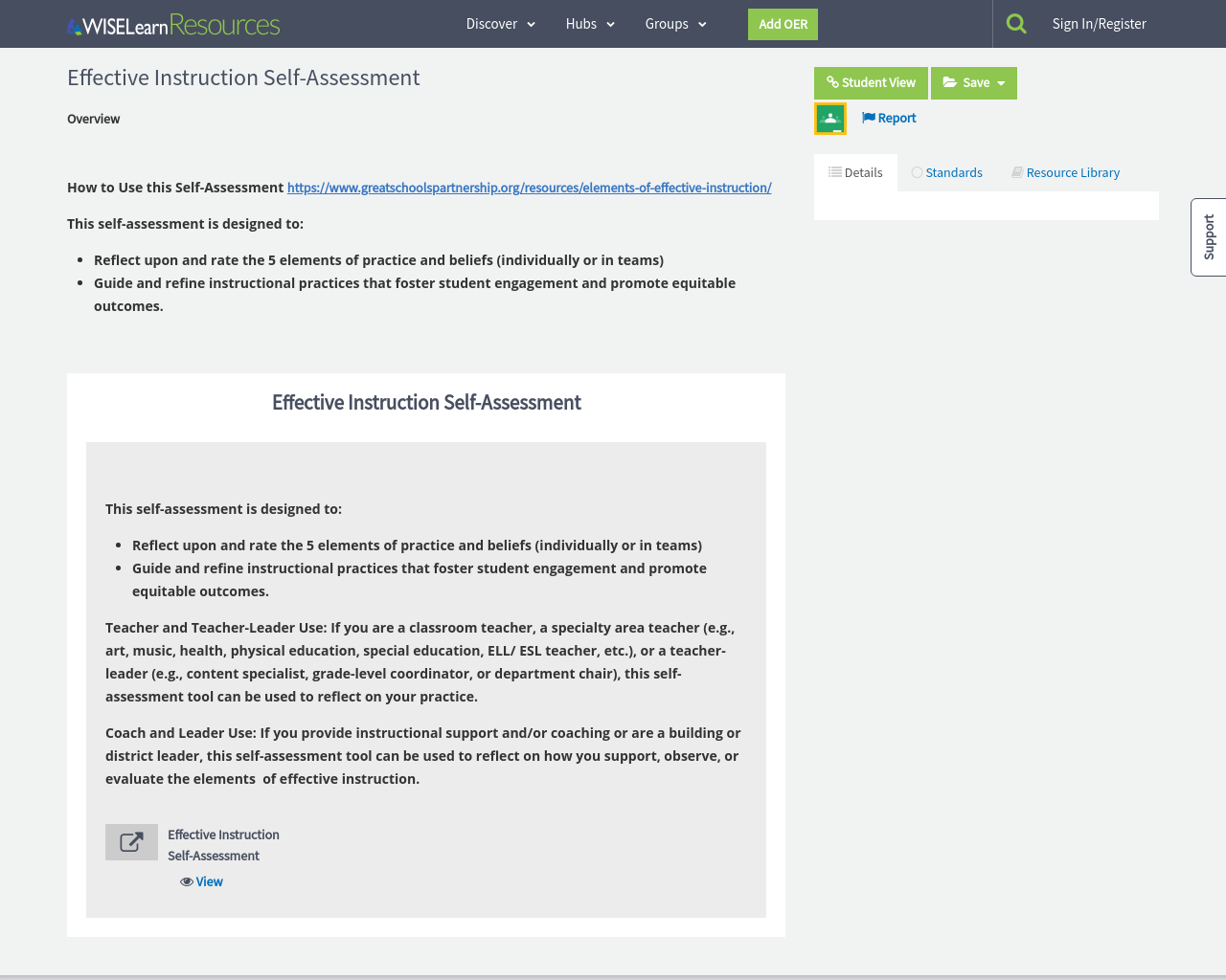 Effective Instruction Self-Assessment | WISELearn Resources