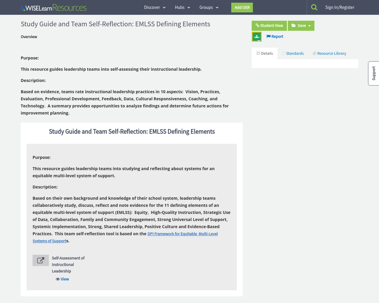 Study Guide and Team Self-Reflection: EMLSS Defining Elements | WISELearn Resources