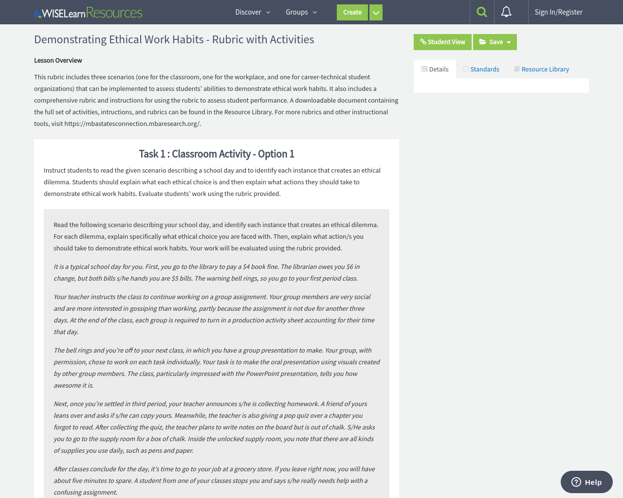 Demonstrating Ethical Work Habits - Rubric with Activities | WISELearn ...