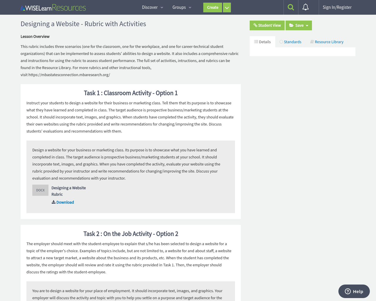 Designing a Website - Rubric with Activities | WISELearn Resources