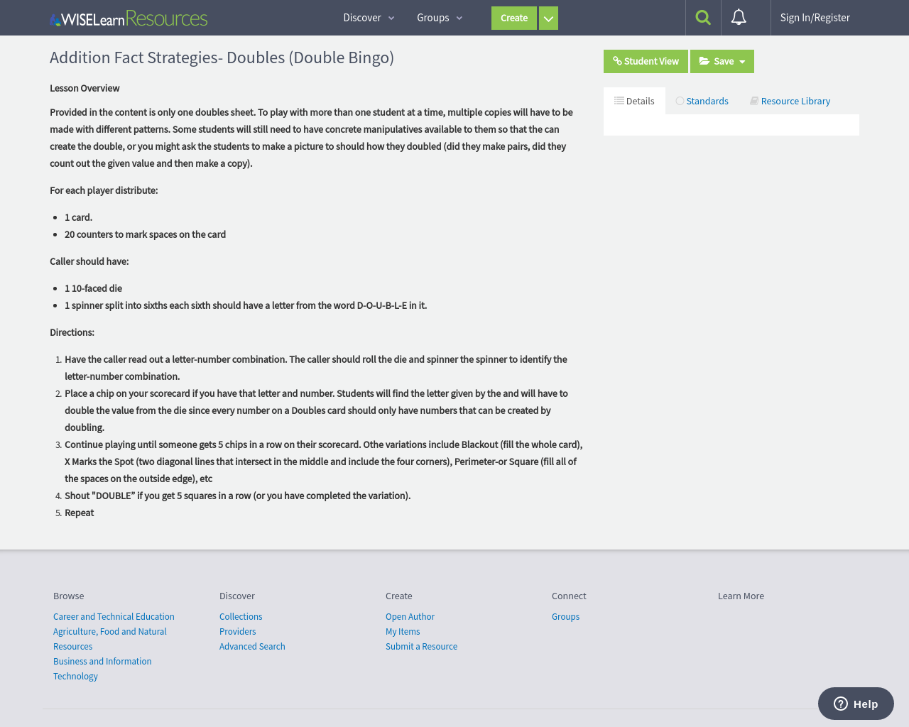 Addition Fact Strategies- Doubles (Double Bingo) | WISELearn Resources