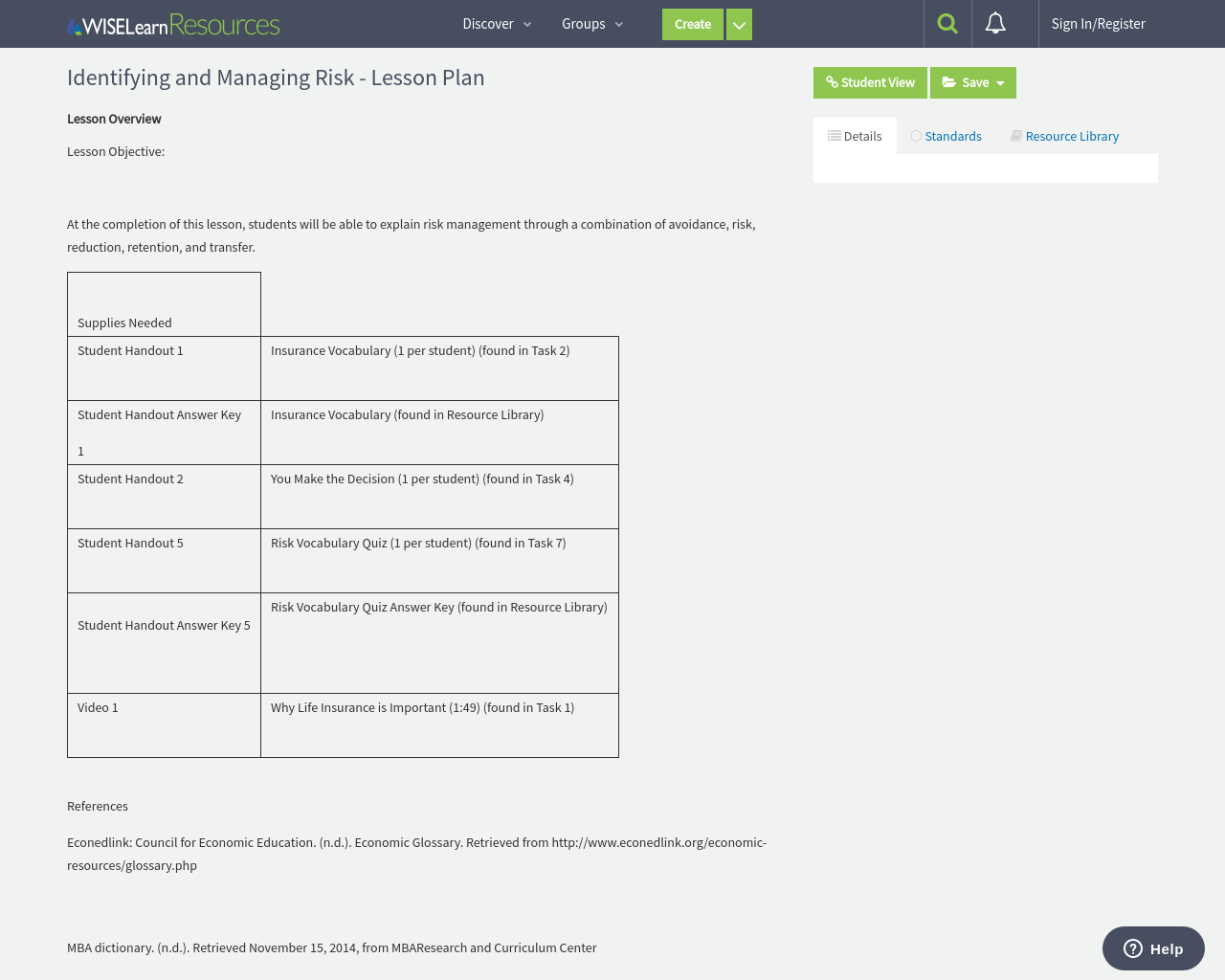 Identifying and Managing Risk - Lesson Plan | WISELearn Resources