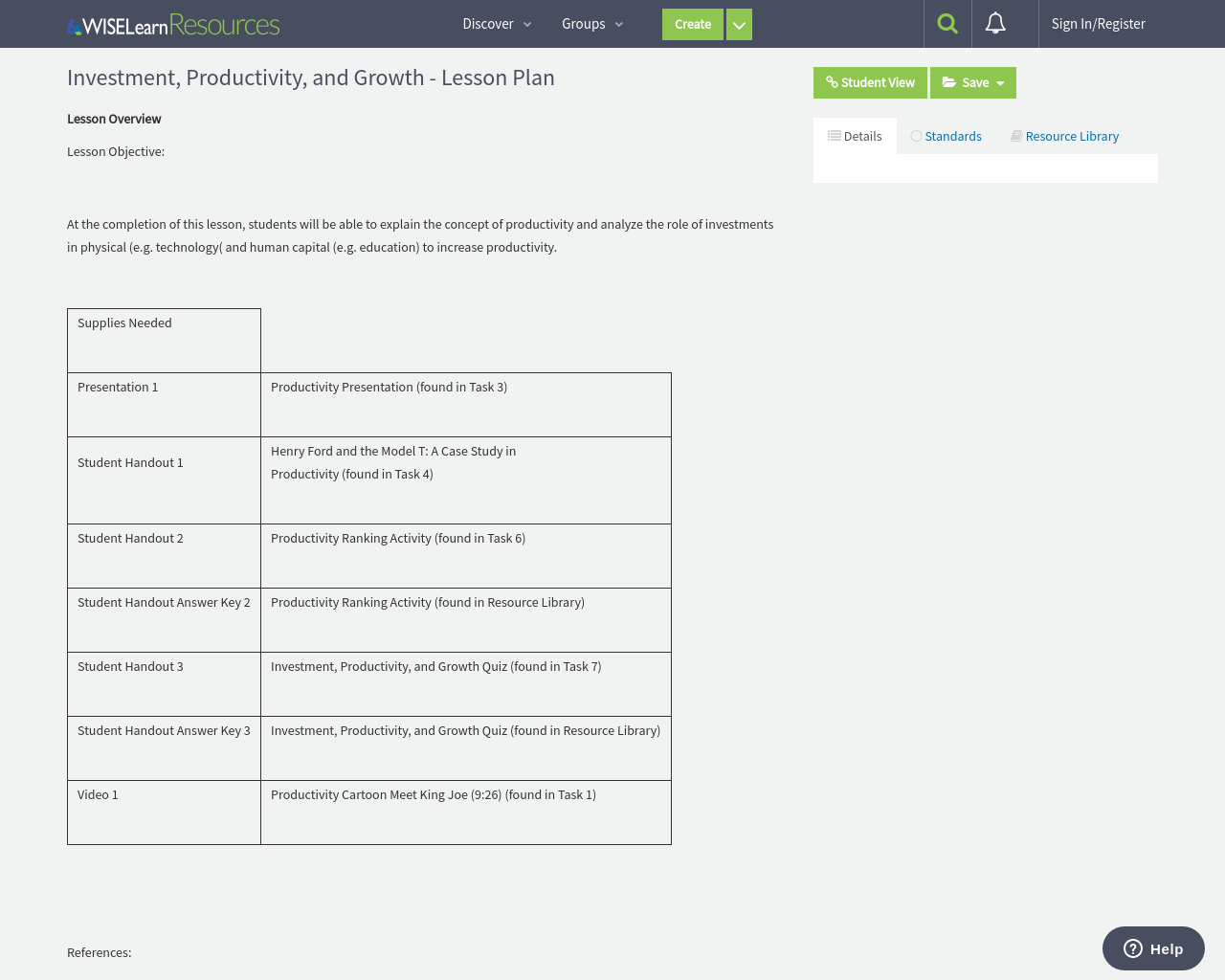 Investment, Productivity, and Growth - Lesson Plan | WISELearn Resources