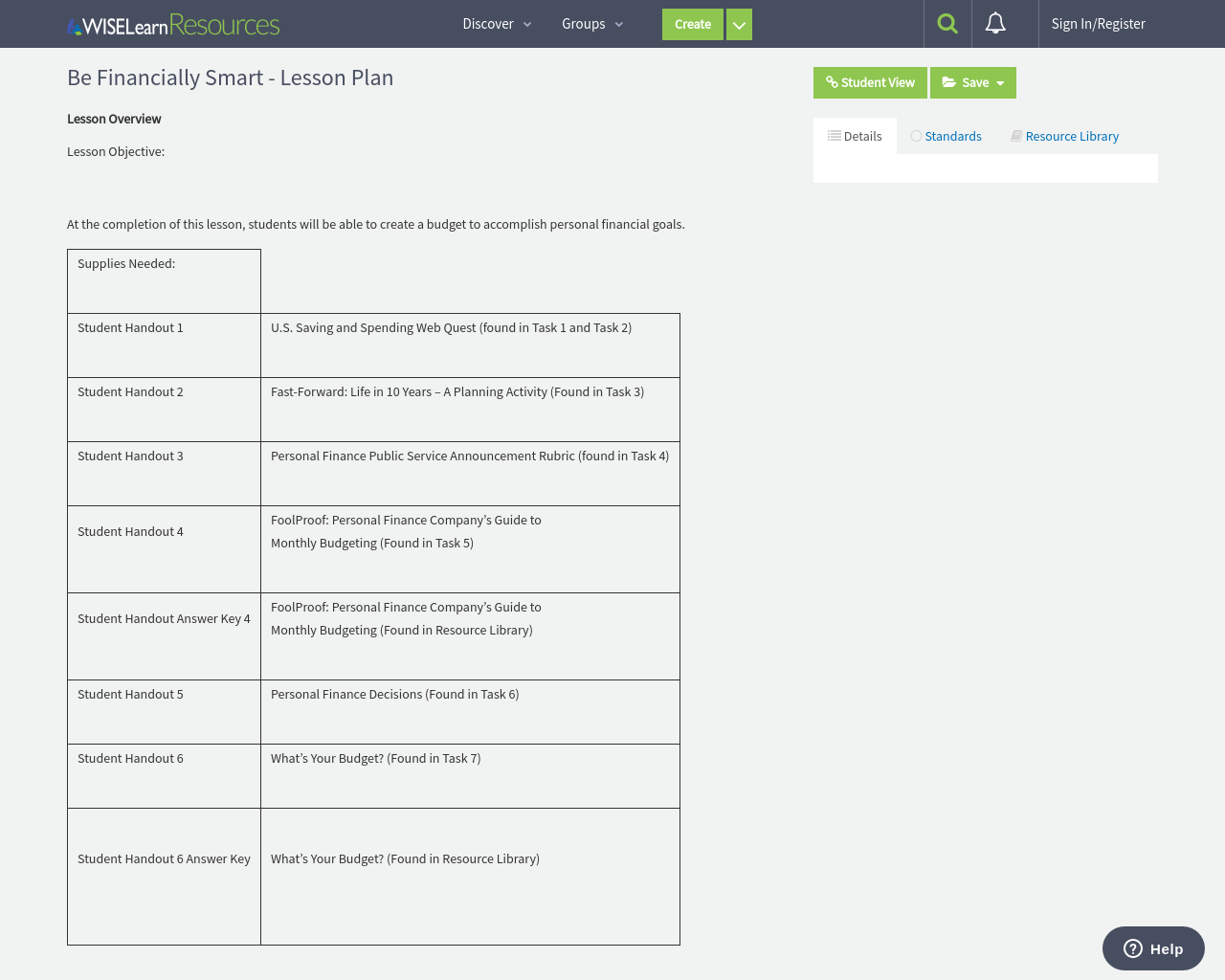 Be Financially Smart - Lesson Plan | WISELearn Resources