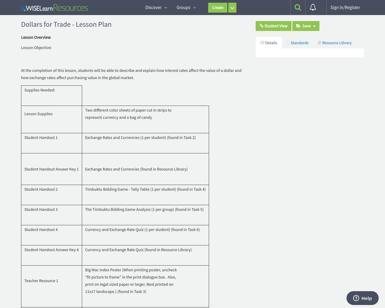 Dollars for Trade - Lesson Plan | WISELearn Resources
