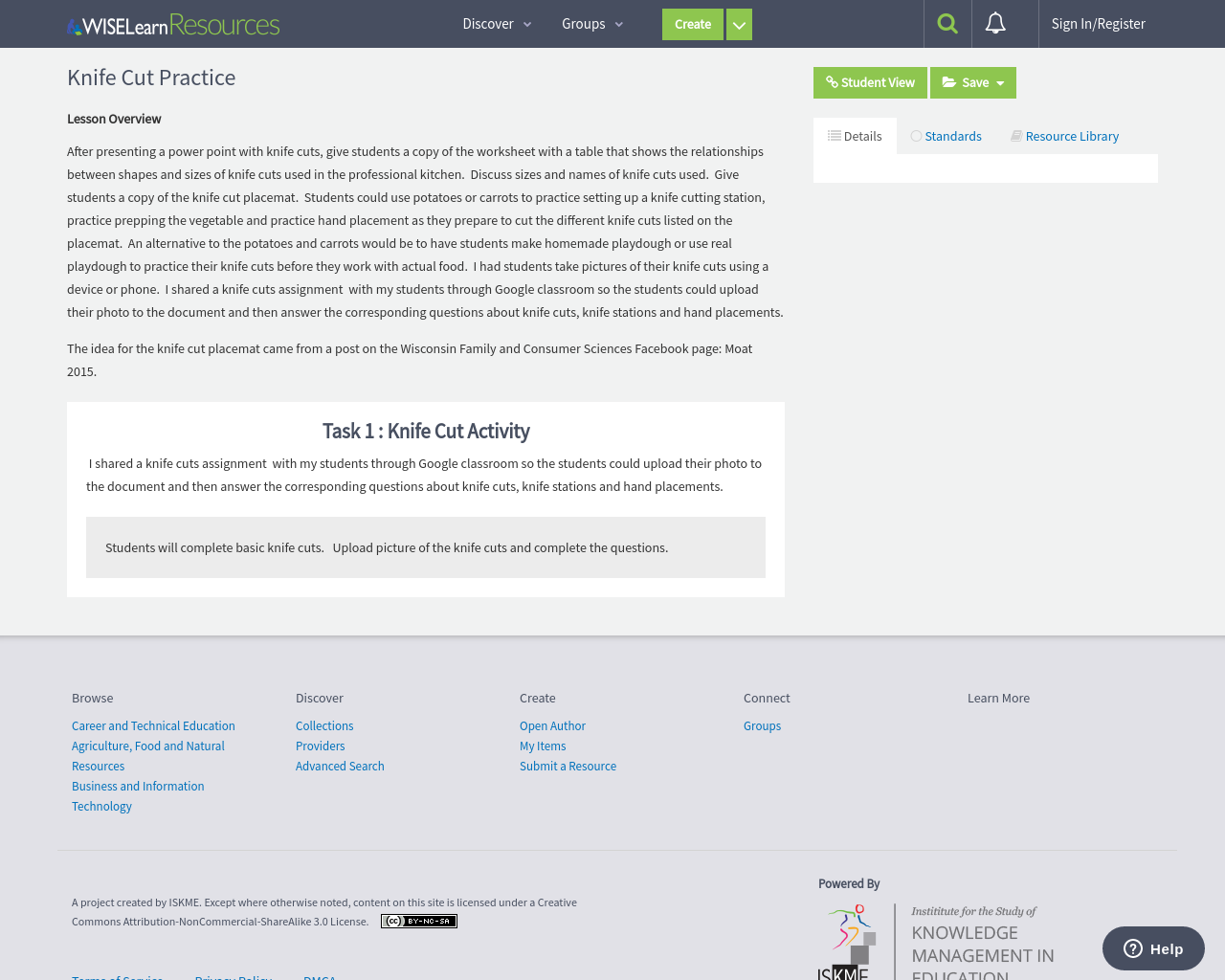 Knife Cut Practice | WISELearn Resources