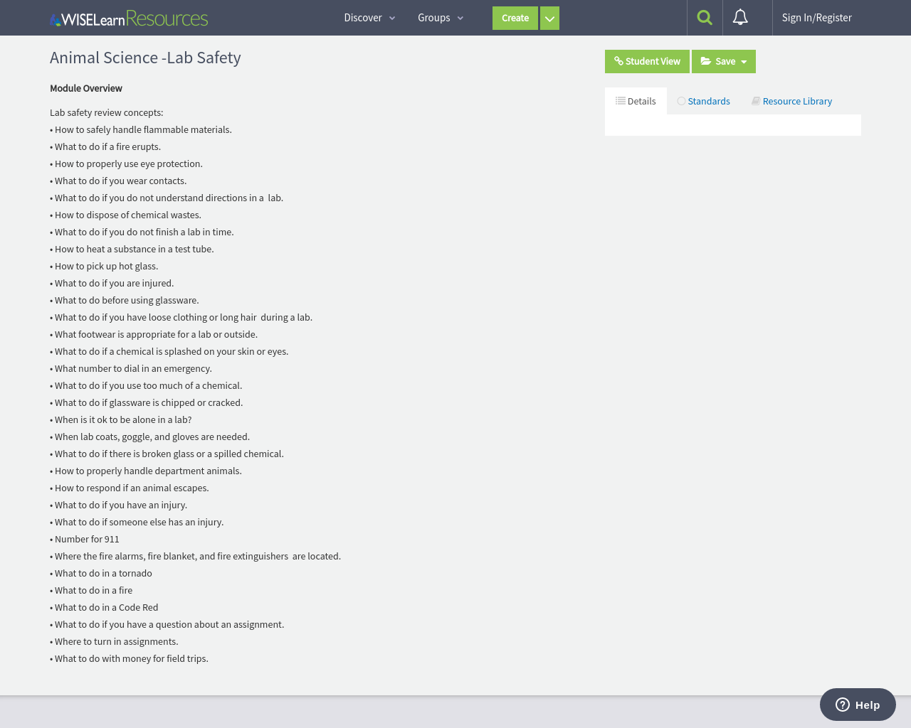 Animal Science -Lab Safety | WISELearn Resources
