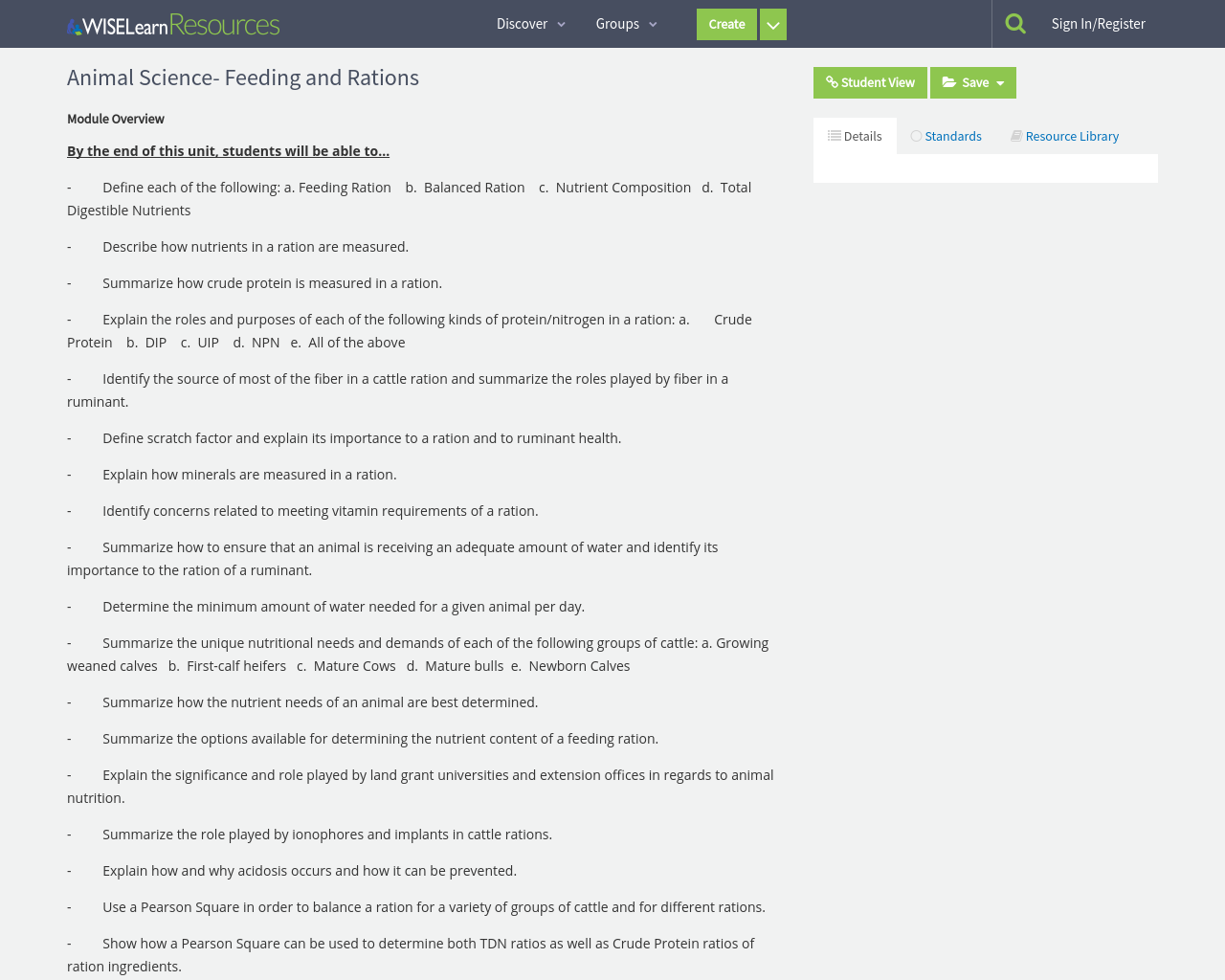 Animal Science- Feeding and Rations | WISELearn Resources