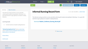 Informal Running Record Form | WISELearn Resources