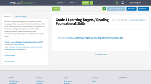 Grade 1 Learning Targets / Reading Foundational Skills | WISELearn ...