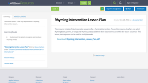 Rhyming Intervention Lesson Plan | WISELearn Resources