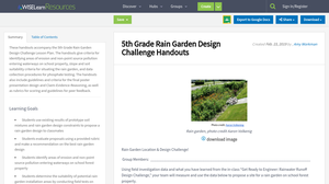 5th Grade Rain Garden Design Challenge Handouts | WISELearn Resources