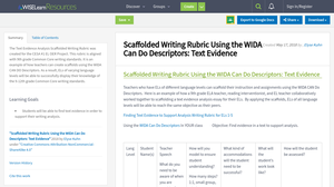 Scaffolded Writing Rubric Using the WIDA Can Do Descriptors: Text ...
