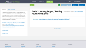 Grade 3 Learning Targets / Reading Foundational Skills | WISELearn ...
