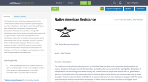 Native American Resistance | WISELearn Resources