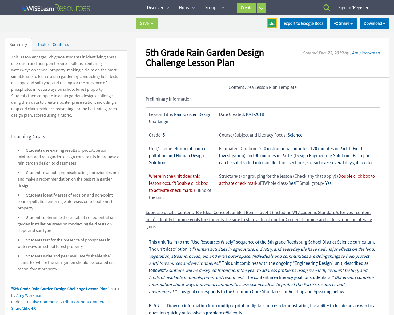 5th Grade Rain Garden Design Challenge Lesson Plan | WISELearn Resources
