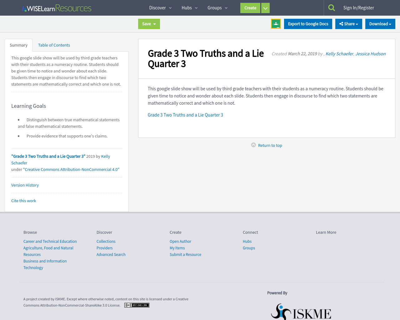 Grade 3 Two Truths and a Lie Quarter 3 | WISELearn Resources