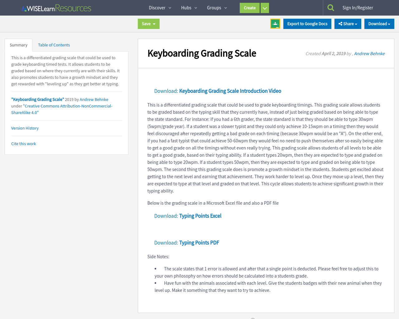 Keyboarding Grading Scale | WISELearn Resources