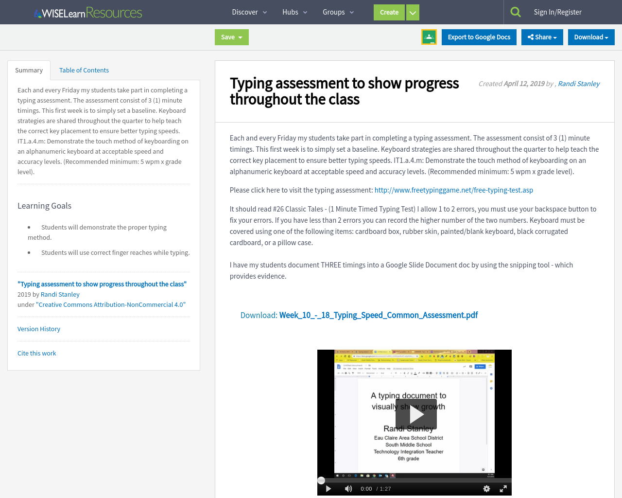 Typing assessment to show progress throughout the class | WISELearn Resources