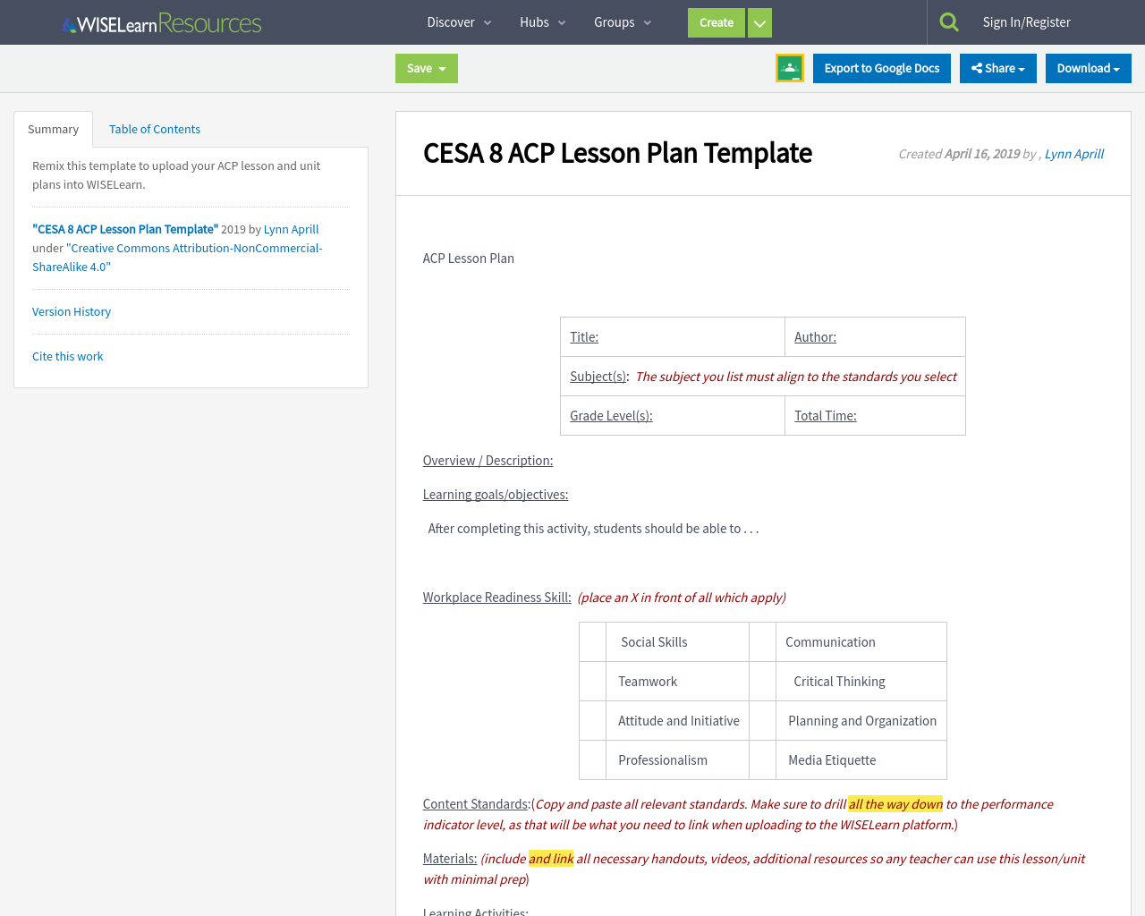 CESA 8 ACP Lesson Plan Template | WISELearn Resources