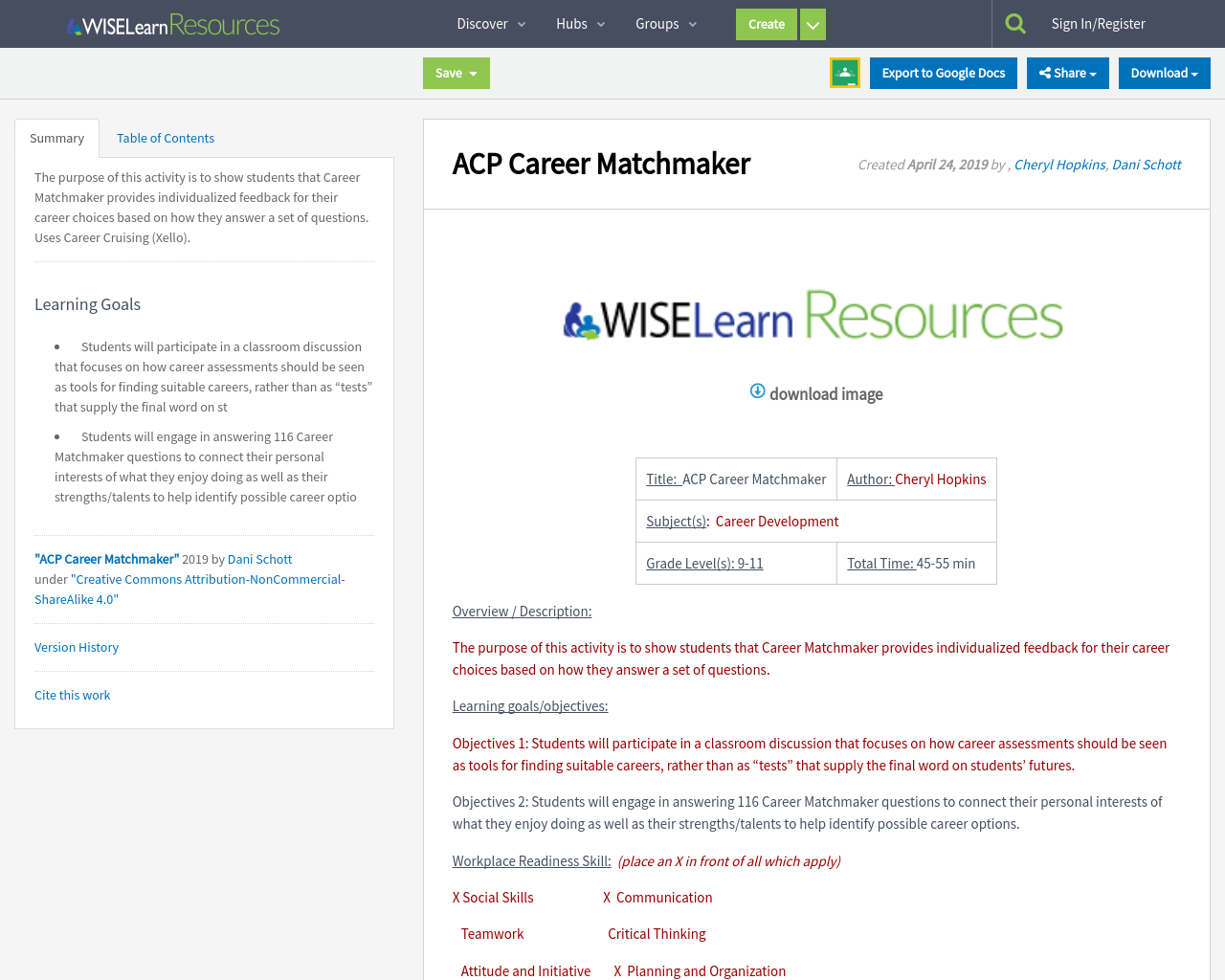 ACP Career Matchmaker | WISELearn Resources