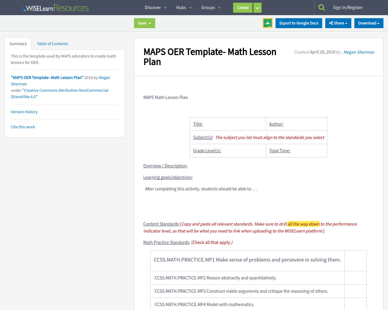 MAPS OER Template- Math Lesson Plan | WISELearn Resources