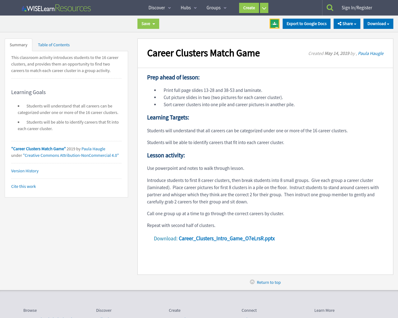 Career Clusters Match Game | WISELearn Resources