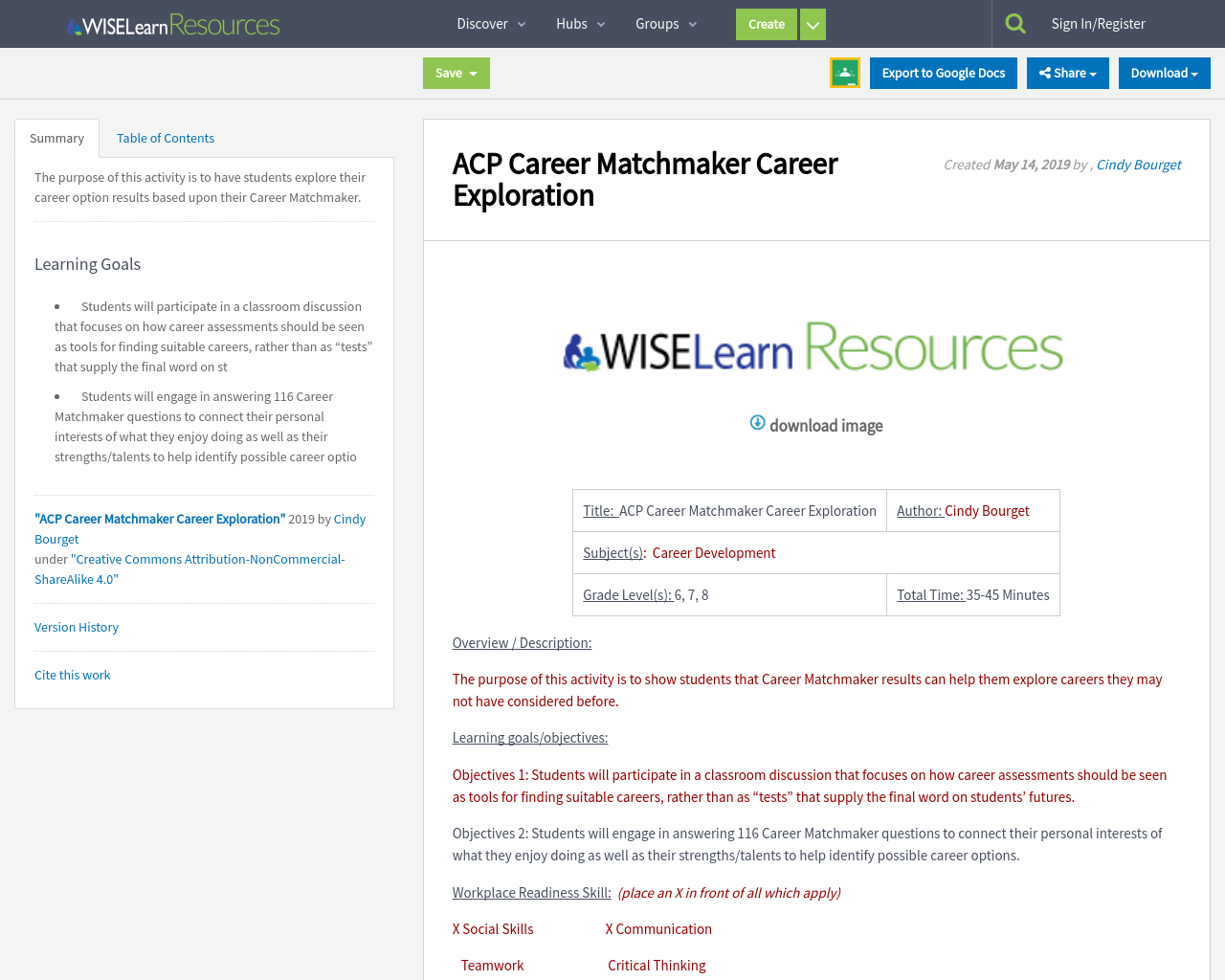 ACP Career Matchmaker Career Exploration | WISELearn Resources