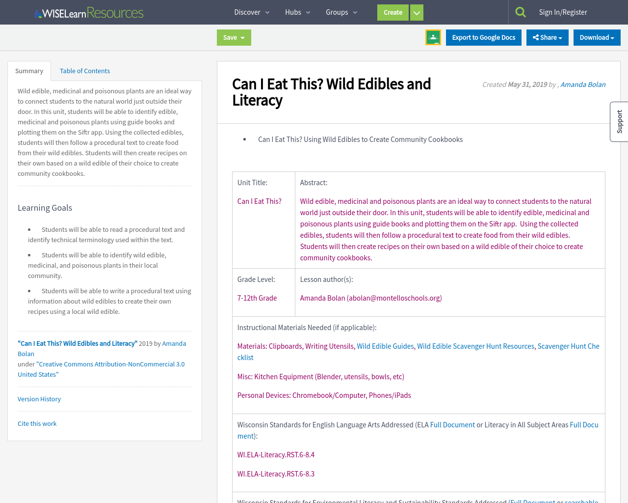 Can I Eat This? Wild Edibles and Literacy | WISELearn Resources