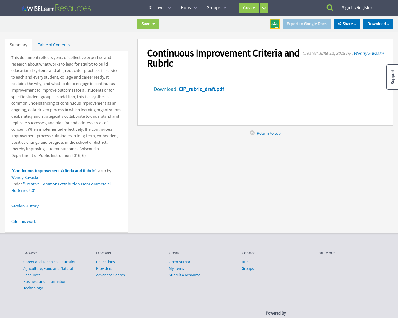 Continuous Improvement Process Criteria and Rubric | WISELearn Resources