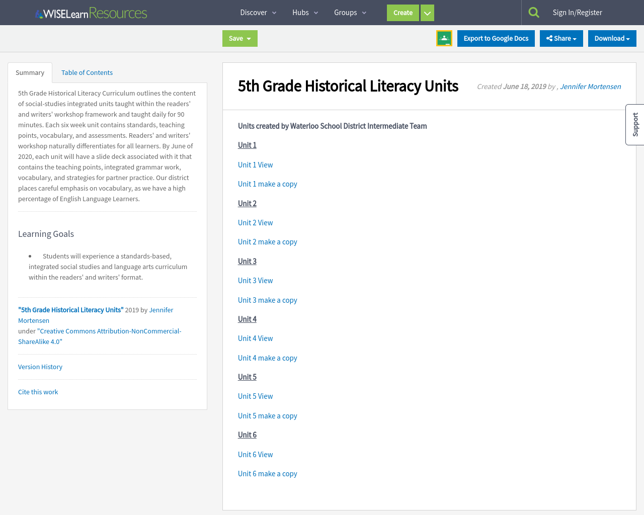 5th Grade Historical Literacy Units | WISELearn Resources