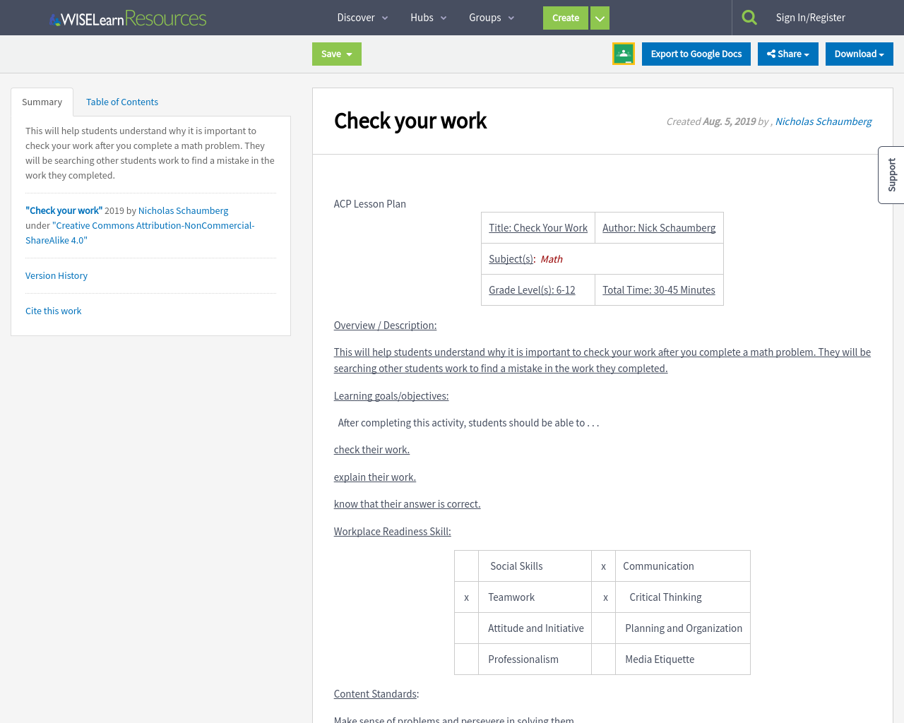 Check your work | WISELearn Resources