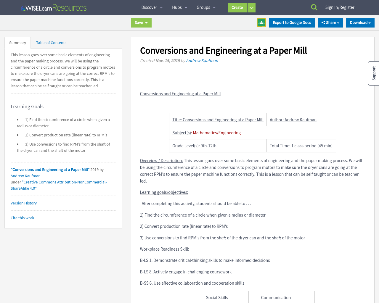 Conversions and Engineering at a Paper Mill | WISELearn Resources