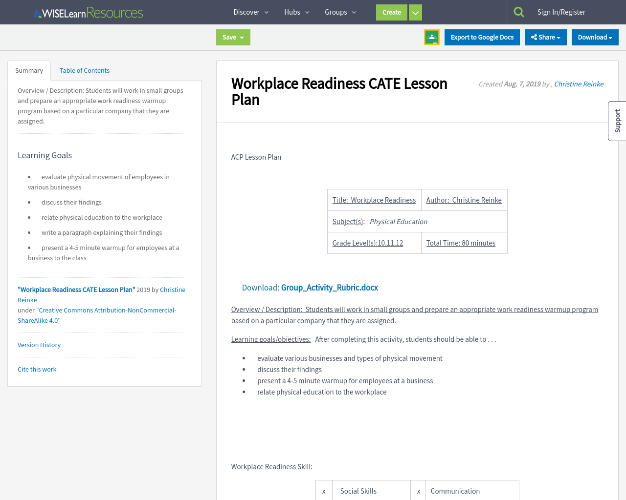 Workplace Readiness CATE Lesson Plan | WISELearn Resources