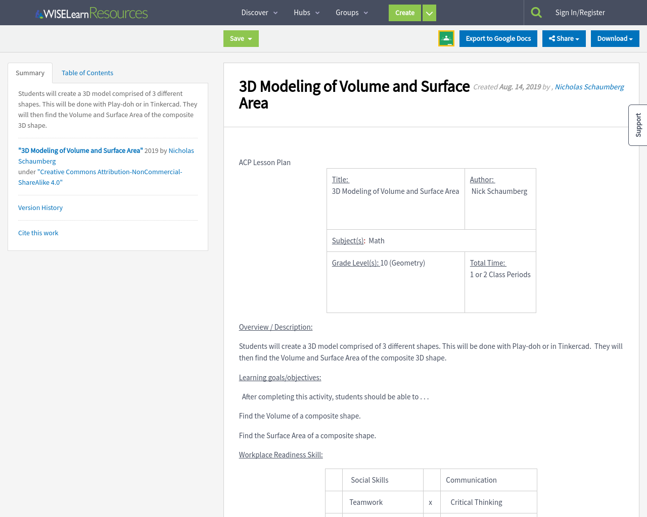 3D Modeling of Volume and Surface Area | WISELearn Resources